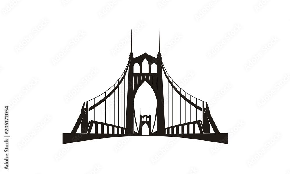 Silhouette of St. Johns Bridge Building Landmark at Portland Oregon ...
