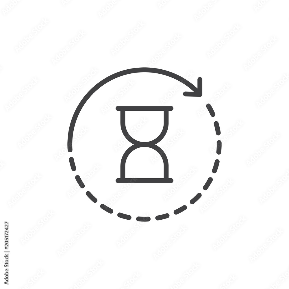 Hourglass with rotation arrow outline icon. linear style sign for ...