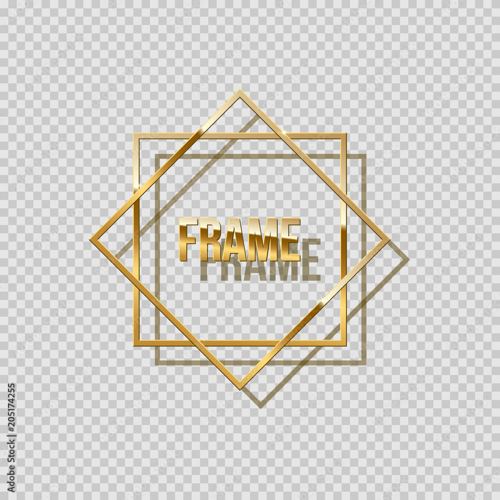 Two golden overlapping square frames with shadow isolated on ...