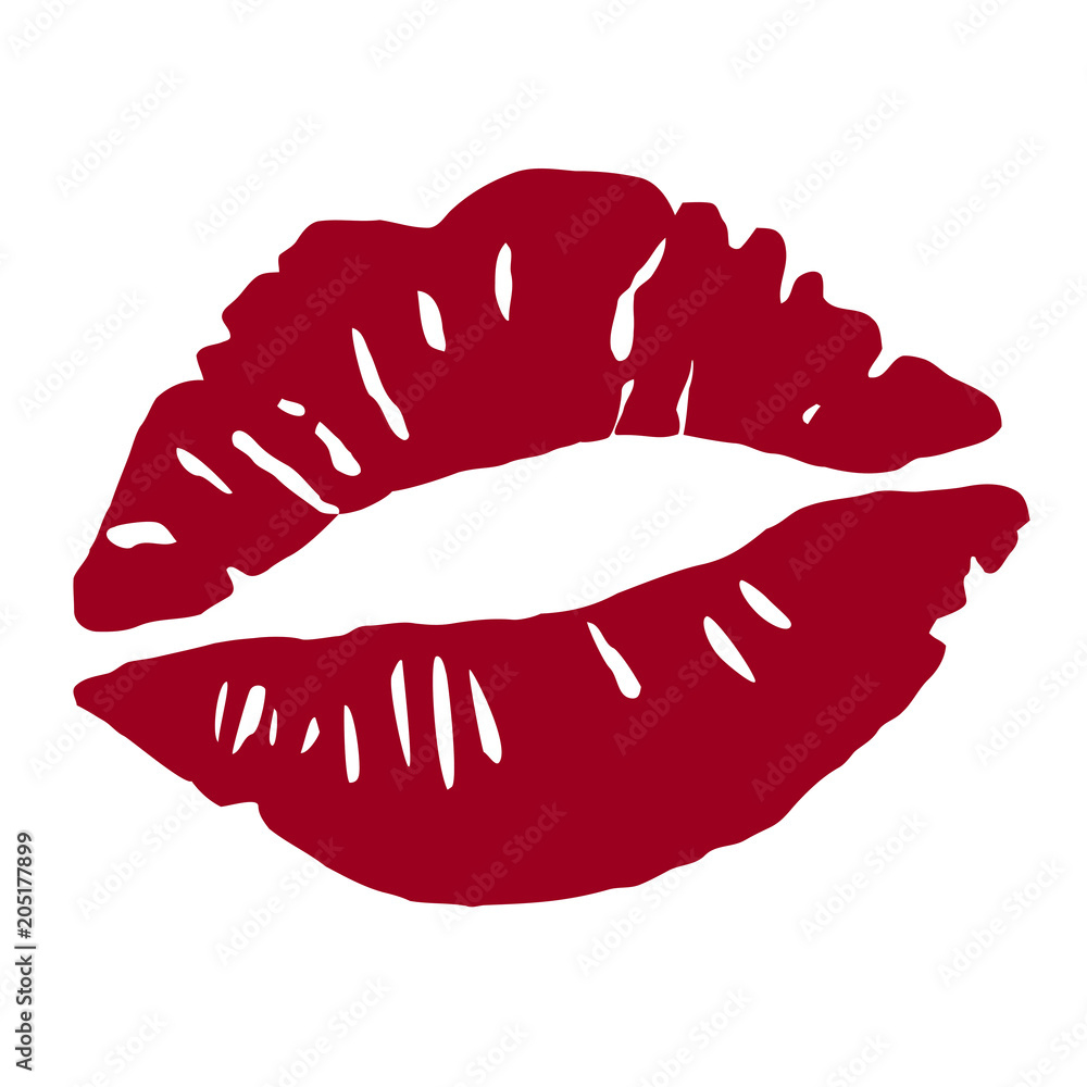 Imprint of a kiss. Red lipstick. Lips in a kiss. Vector Illustration ...