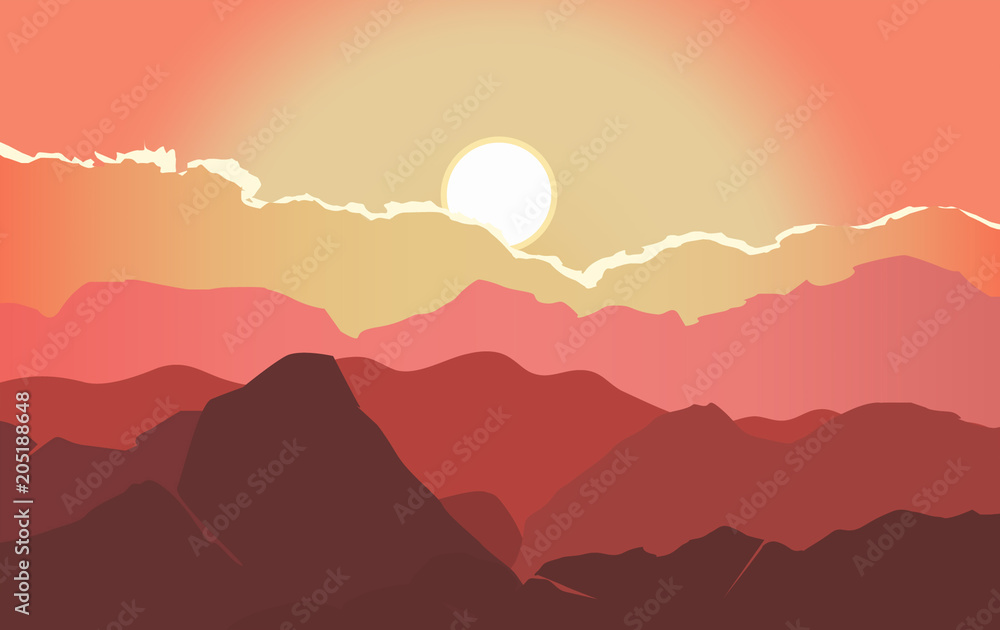 Cartoon Sunset Mountains