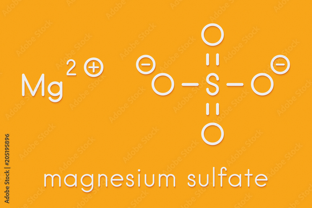 Magnesium sulfate, chemical structure. Many uses include as drug to ...