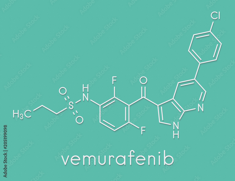 Vemurafenib melanoma drug molecule. Skeletal formula. Stock ...