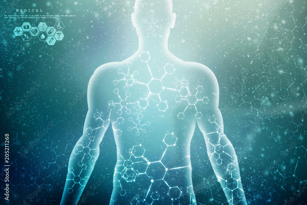 2d illustration Abstract model of human body of DNA molecule Stock ...