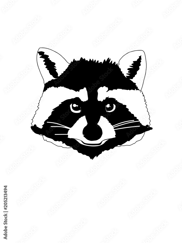 cartoon raccoon face illustration black white Stock Illustration ...