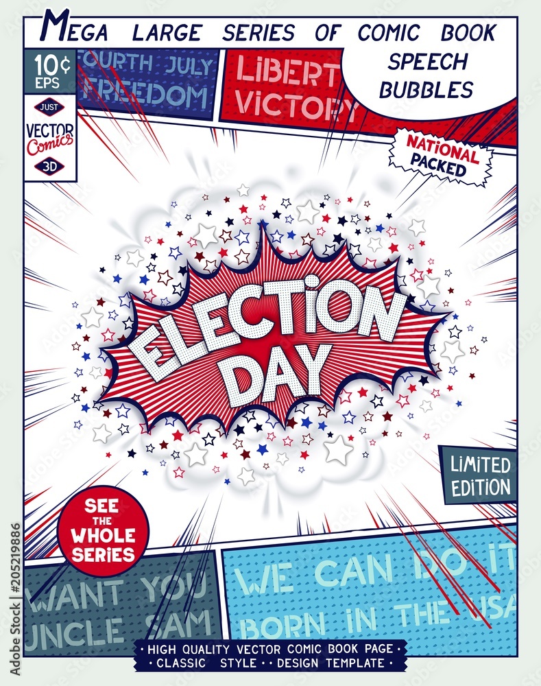 Election Day. USA national holiday. Poster design in style of comics ...