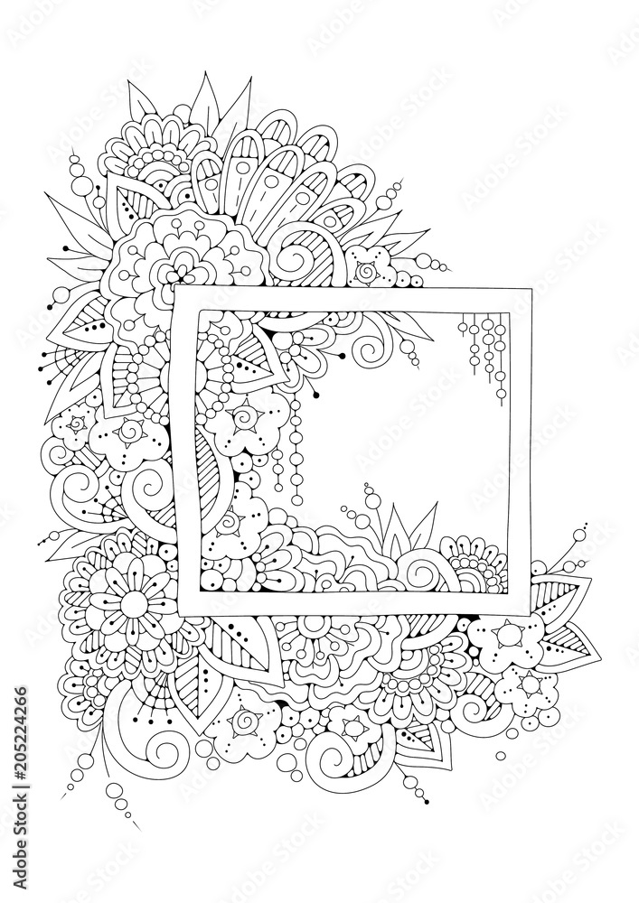 Hand drawn backdrop. Coloring book, page for adult and older children ...