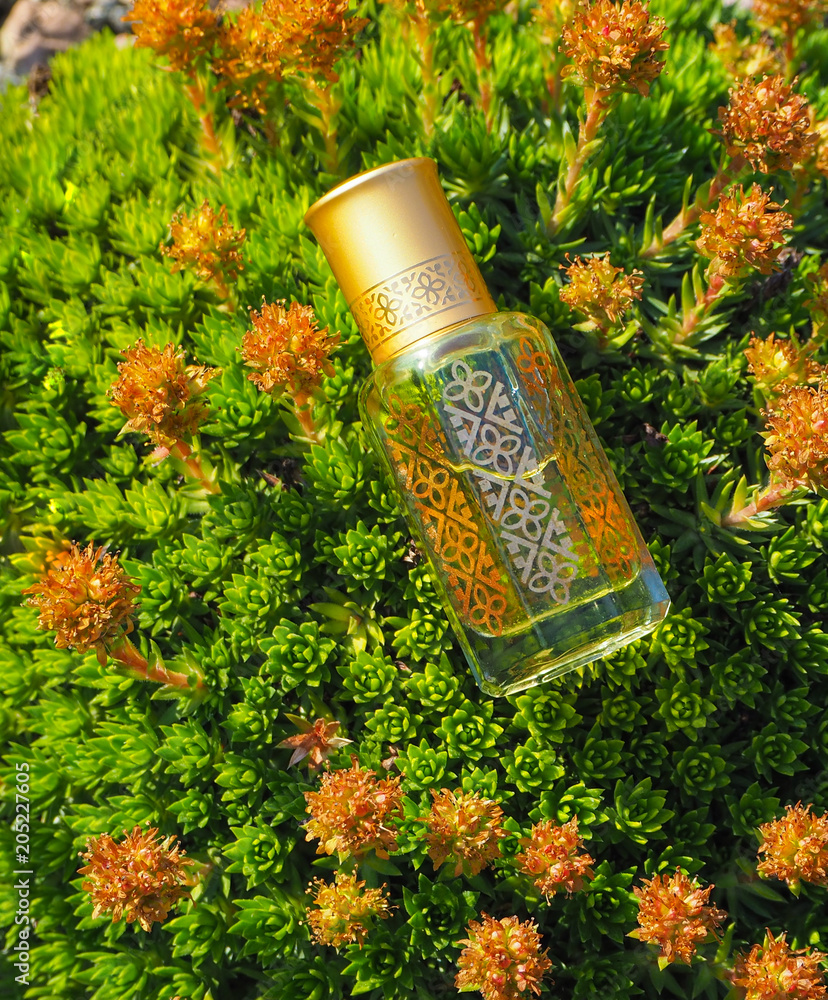 Arabian oud attar perfume or agarwood oil fragrances in mini bottle ...