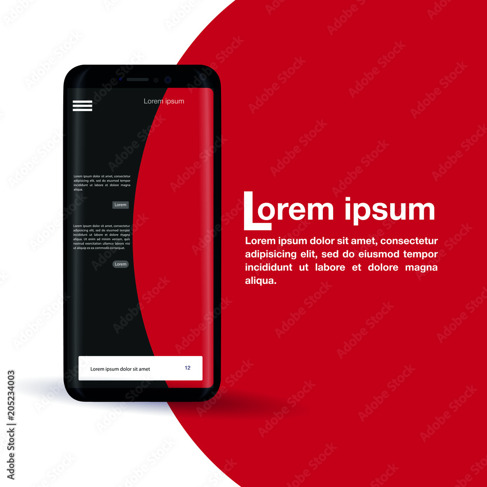 Design a mobile application. A new smartphone. Black and red vector ...