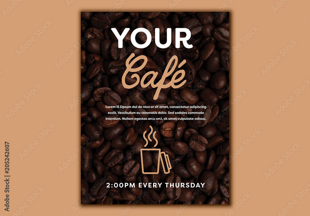 Café Poster Layout with Coffee Bean Elements Stock Template | Adobe Stock