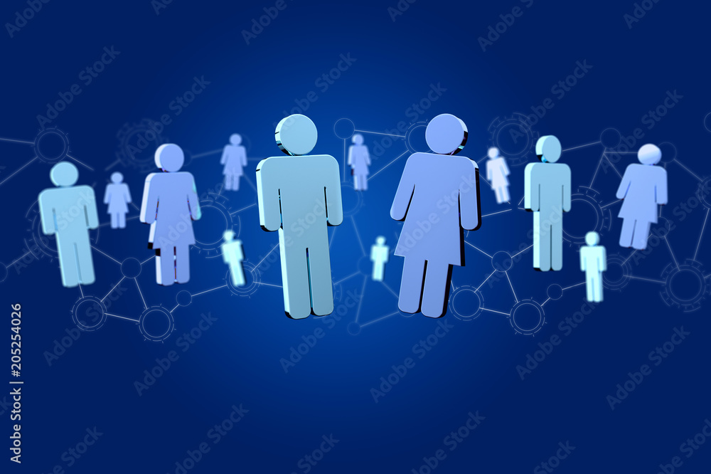 Network connection with people linked each other - 3D rendering Stock ...
