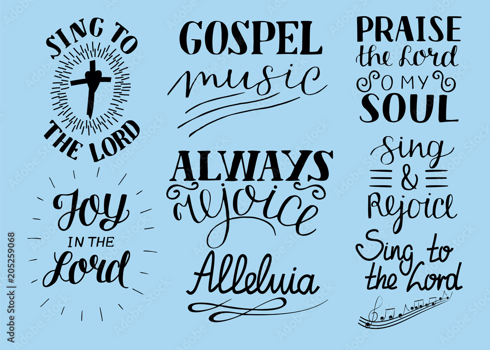 Set of 8 Hand lettering christian quotes Sing to the Lord. Alleluia ...