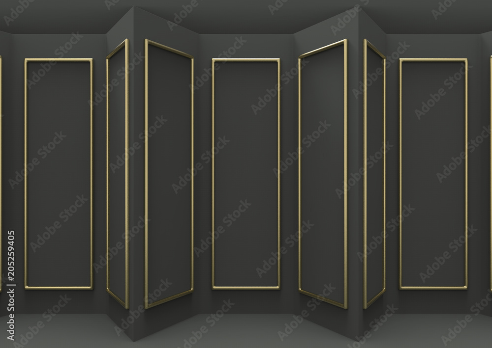 3d rendering. Gold Rectangle Shape pattern on Dark green background ...