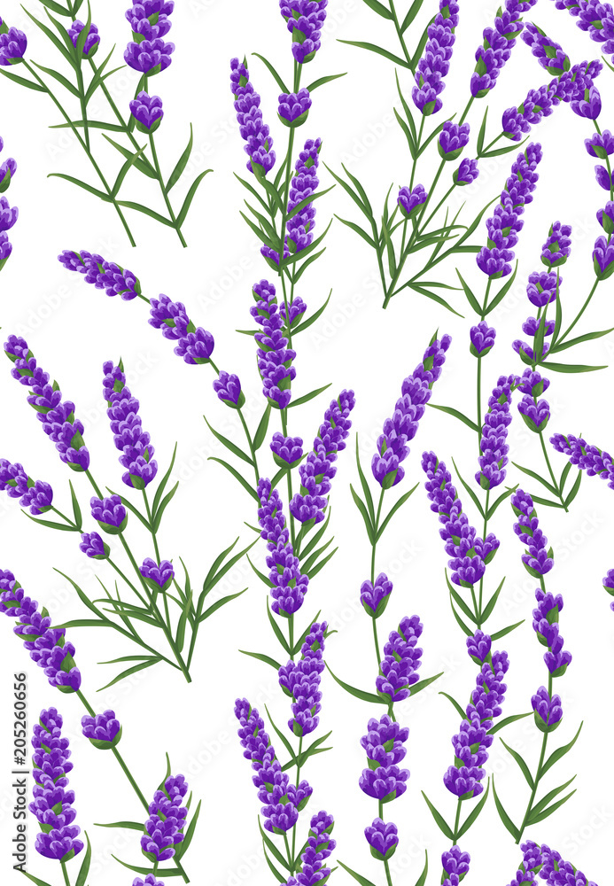 seamless pattern of purple lavender flowers, watercolor style flowers ...