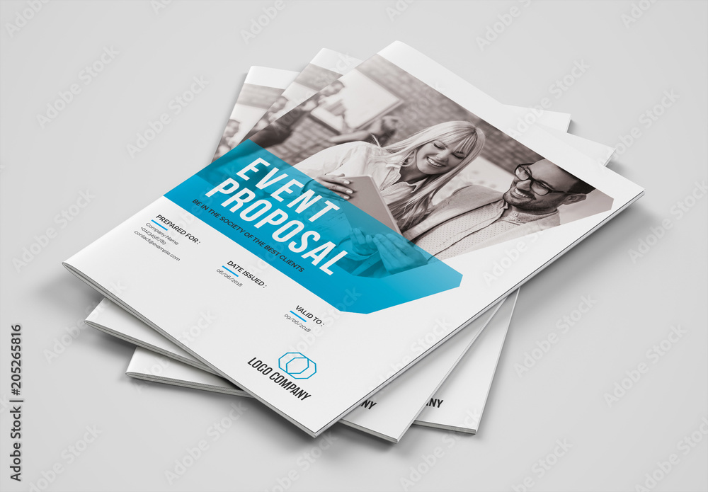 Event Proposal Layout with Blue Accents Stock Template | Adobe Stock