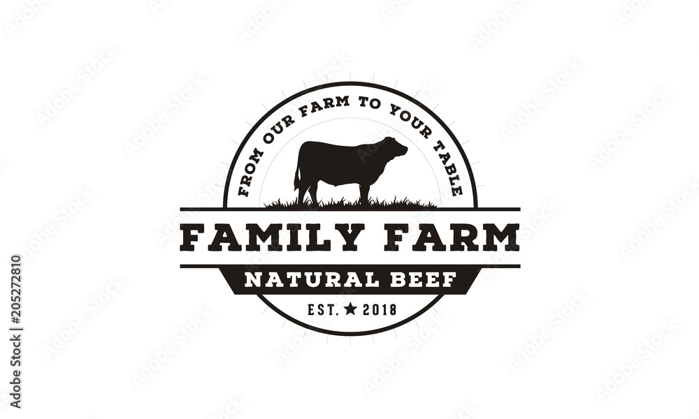 Retro Vintage Cattle Angus Livestock Beef Emblem Label logo design ...
