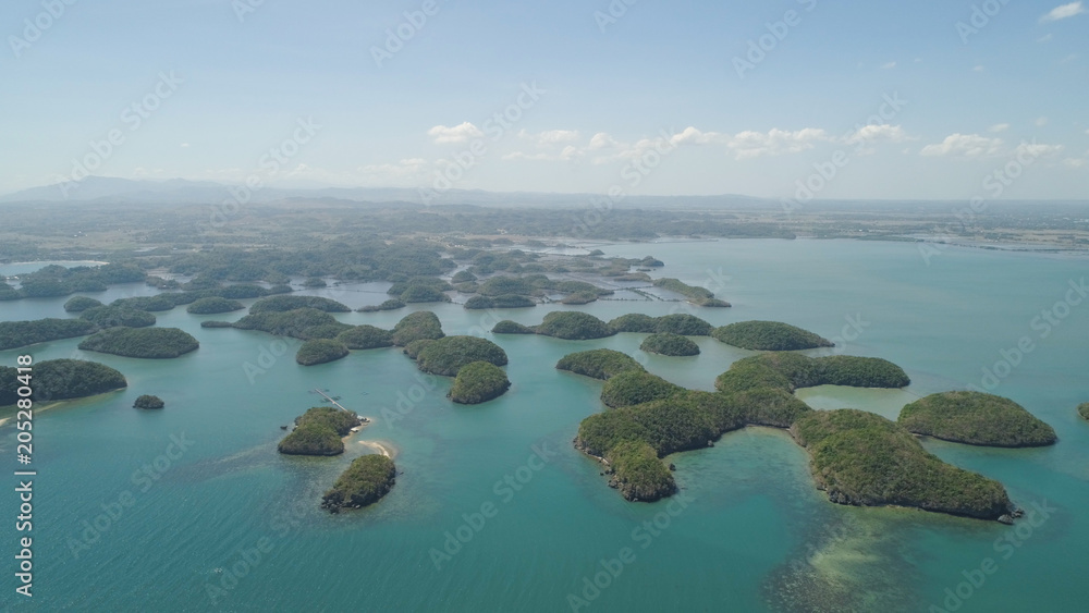 Aerial view of Small islands with beaches and lagoons in Hundred ...
