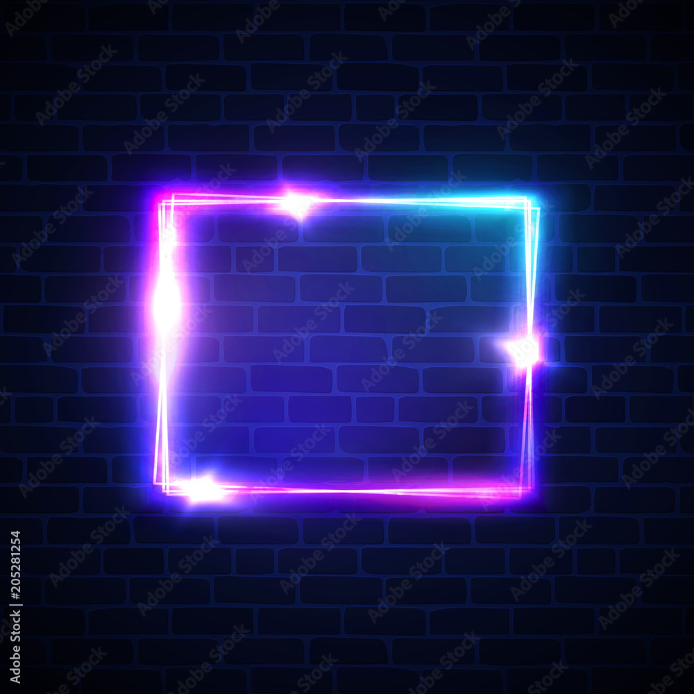 Neon sign. Square frame with glowing and light. Electric bright 3d ...