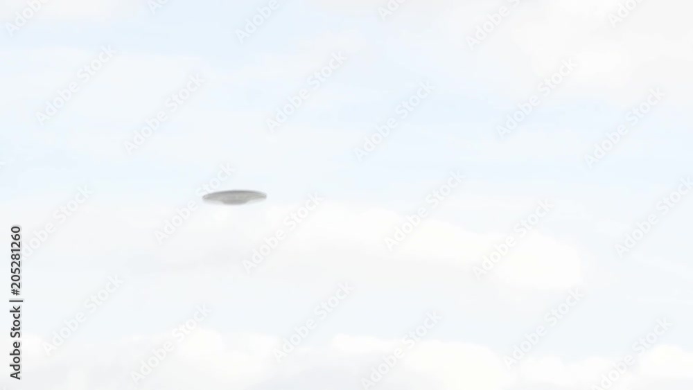Stockvideon UFO sighting, Flying saucer hovering over a town, metallic ...