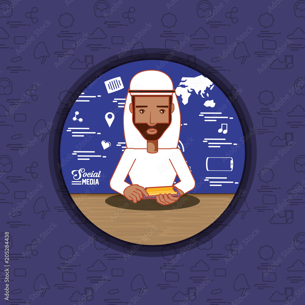 cartoon arabic man over purple background, colorful design. vector ...