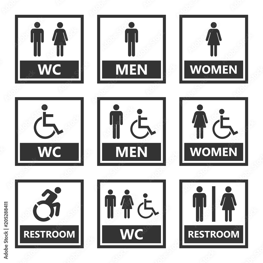 toilet signs and restroom icons, wc labels Stock Vector | Adobe Stock