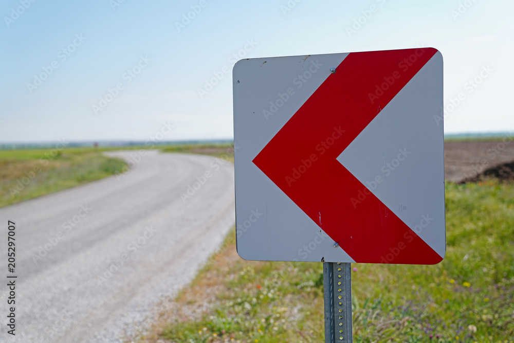 Road signs warning drivers about ahead dangerous curve Stock Photo ...