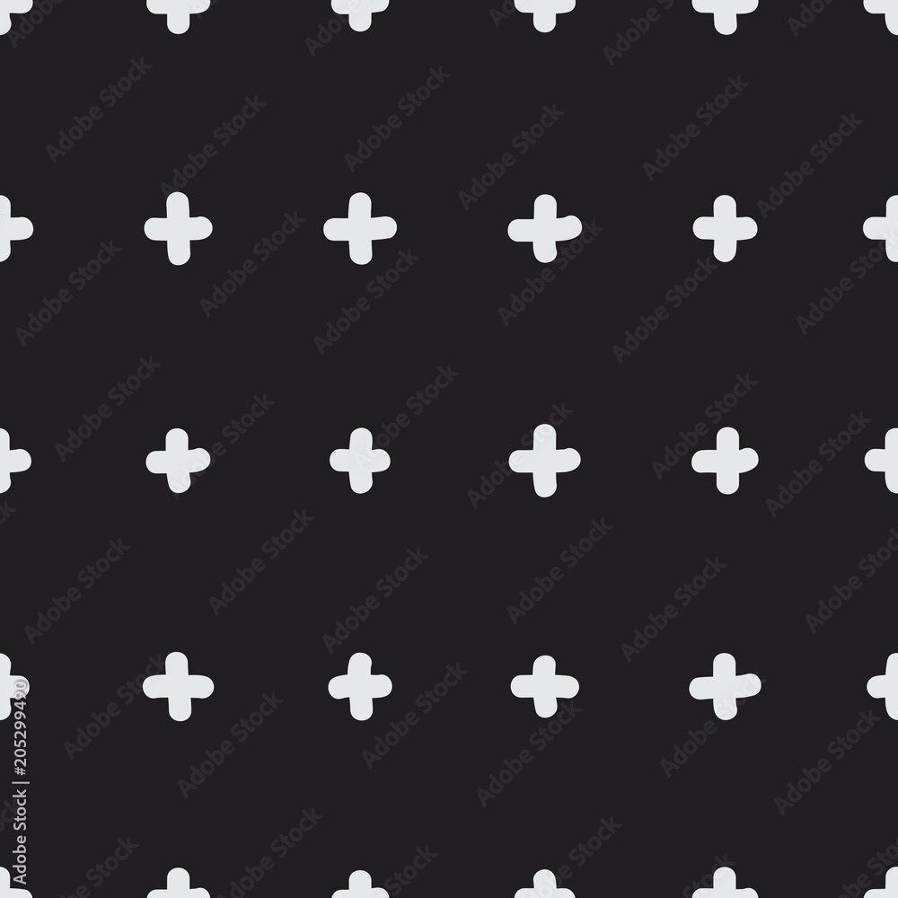 Scandinavian style hand drawn plus sign seamless vector pattern ...