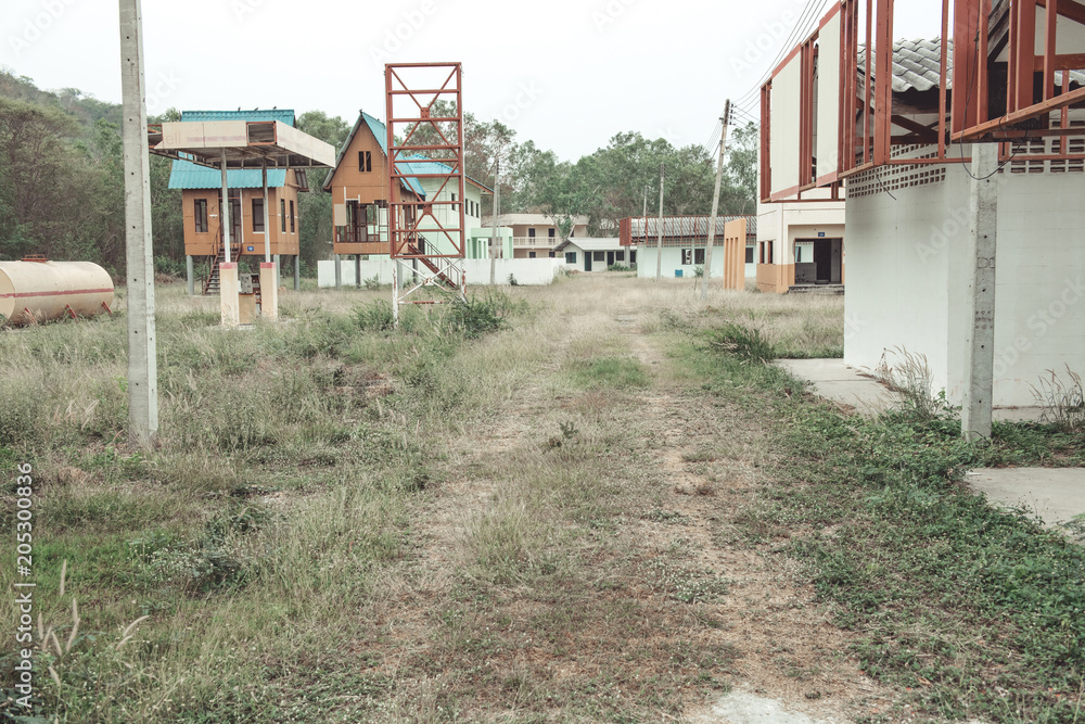Military urban combat training facilities. Background of empty building ...