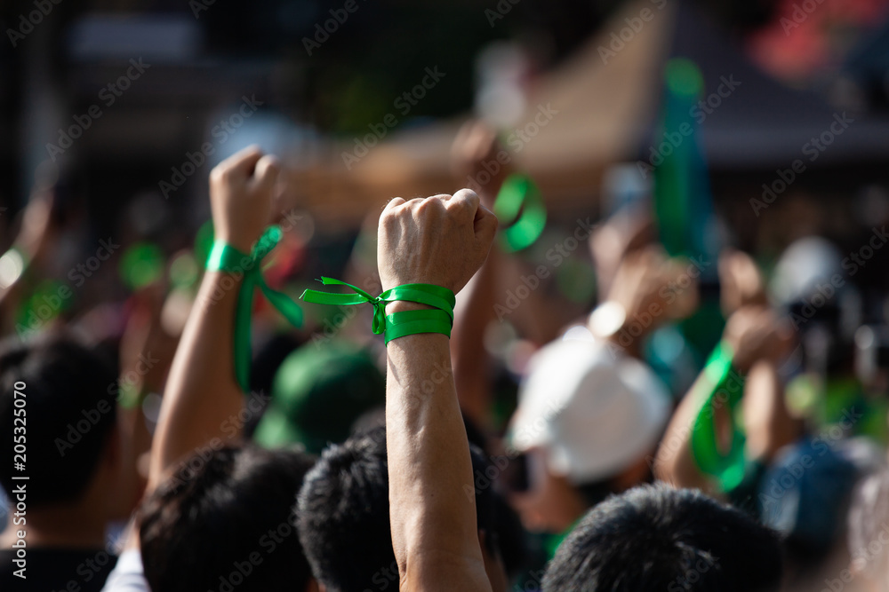 People raised hand air fighting for protest Stock Photo | Adobe Stock