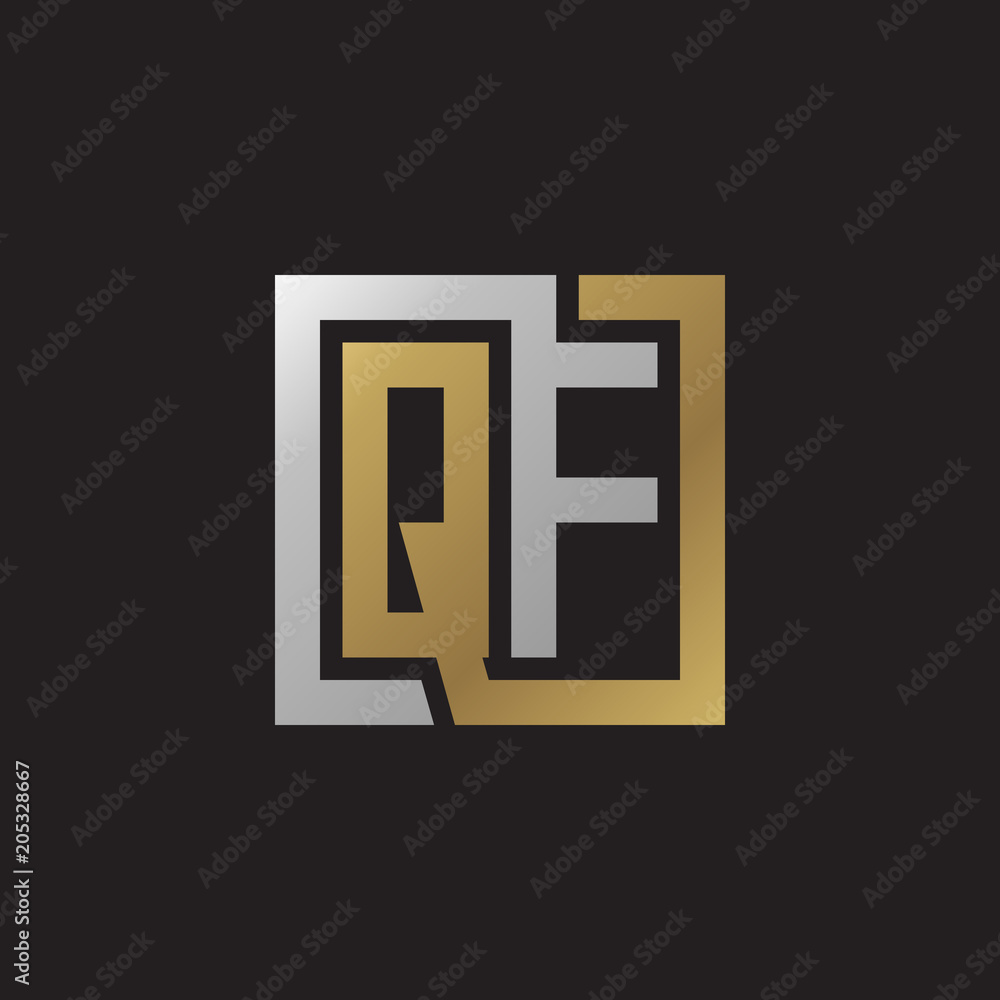 Initial letter QF, looping line, square shape logo, silver gold color ...