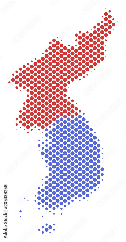 Abstract North and South Korea map. Vector halftone territorial scheme ...