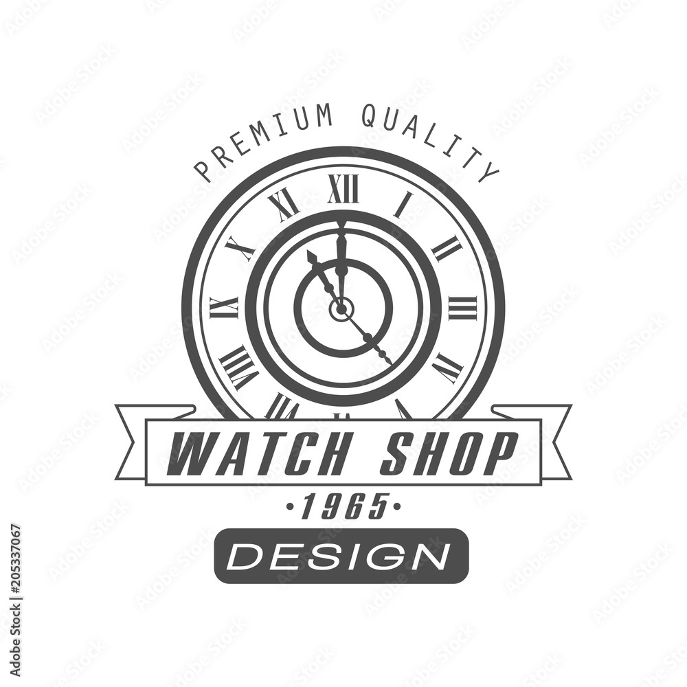Watch shop logo design, premium quality, monochrome vintage clock ...