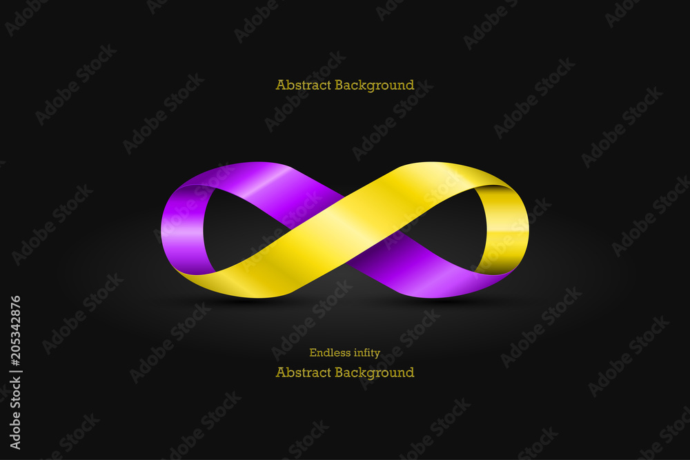 Luxurious Gold and purple endless infinity sign symbol icon on black ...