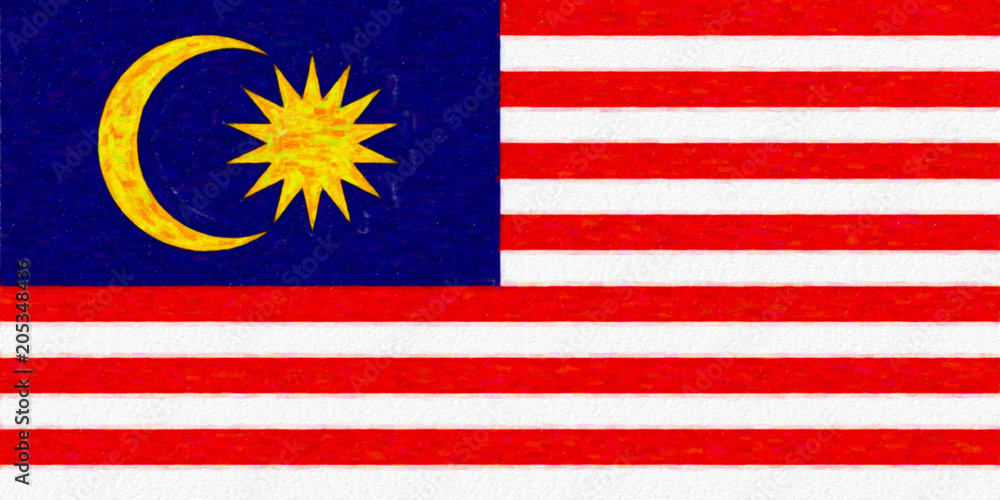 Watercolor flag of Malaysia, paper texture. Symbol of Independence Day ...