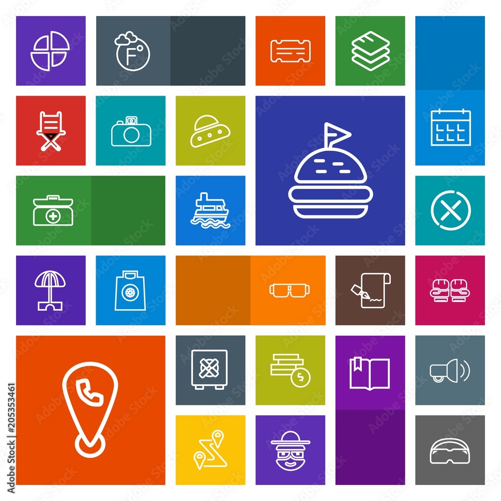 Modern, simple, colorful vector icon set with pie, food, fashion ...