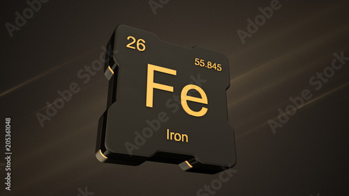 Iron element symbol number 26 from the periodic table on futuristic ...