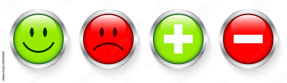 Smileys, Plus & Minus Green/Red Silver Shine Stock Vector | Adobe Stock
