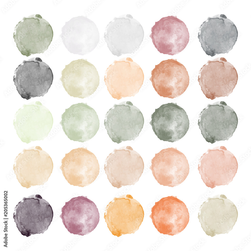 Set of colorful watercolor high resolution hand painted round shapes ...