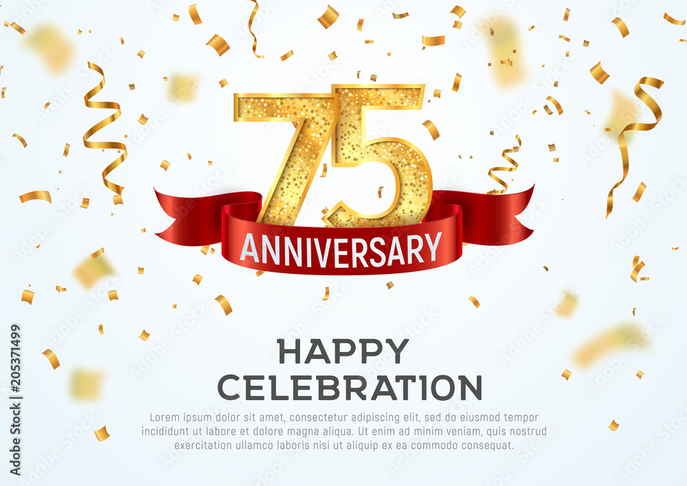 75 years anniversary vector banner template. Seventy-five jubilee with ...