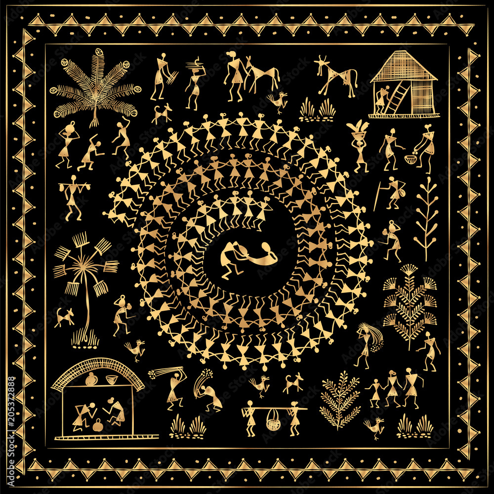 warli tribal art Stock Vector | Adobe Stock