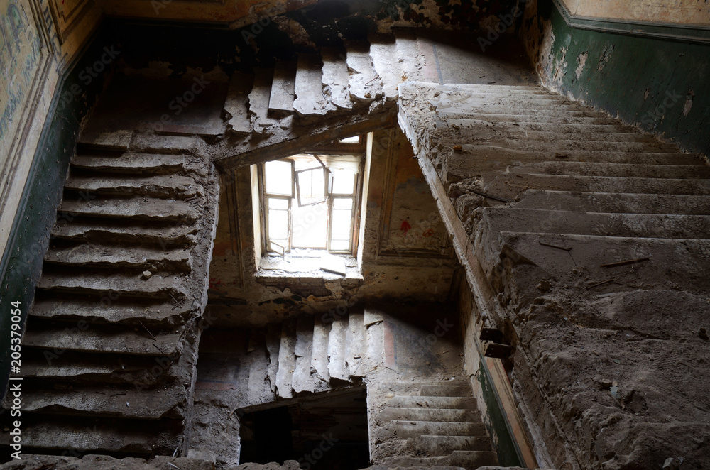 Ruined stairs and window inside old abandoned house,Odessa,Ukraine,Europe Stock Photo | Adobe Stock