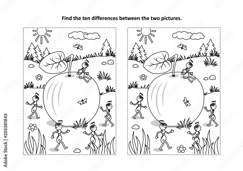 Find the ten differences picture puzzle and coloring page with ripe ...
