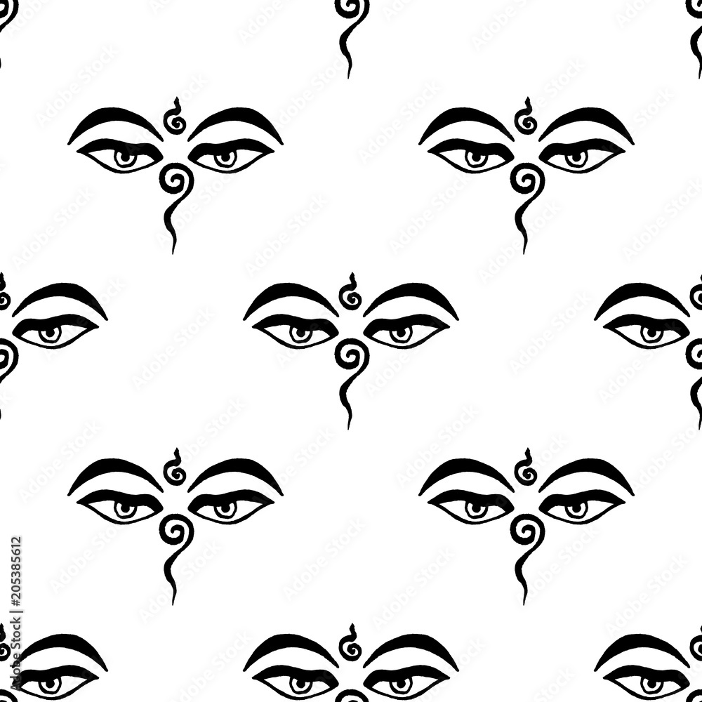 Seamless yoga pattern with peaceful eyes of Buddha, Tibetan Buddhist ...