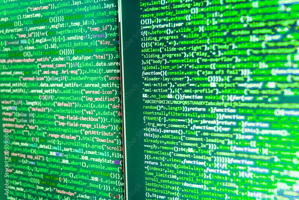 Creative focus effect. Background of software developer script. Programming preventing hacks in ...