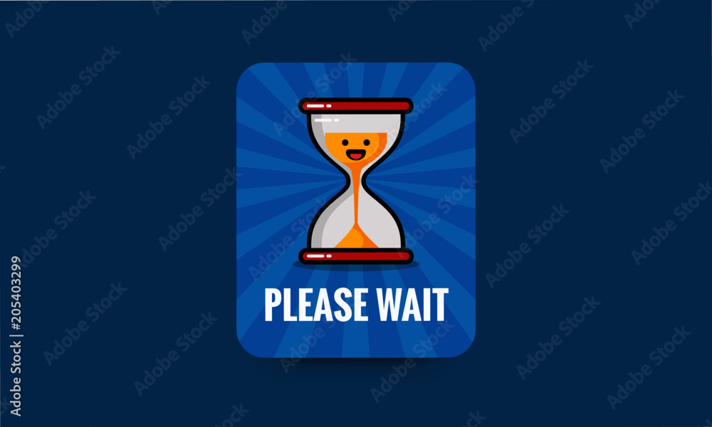Please Wait Sign With Hour Glass Sand Timer Flat Style Vector ...