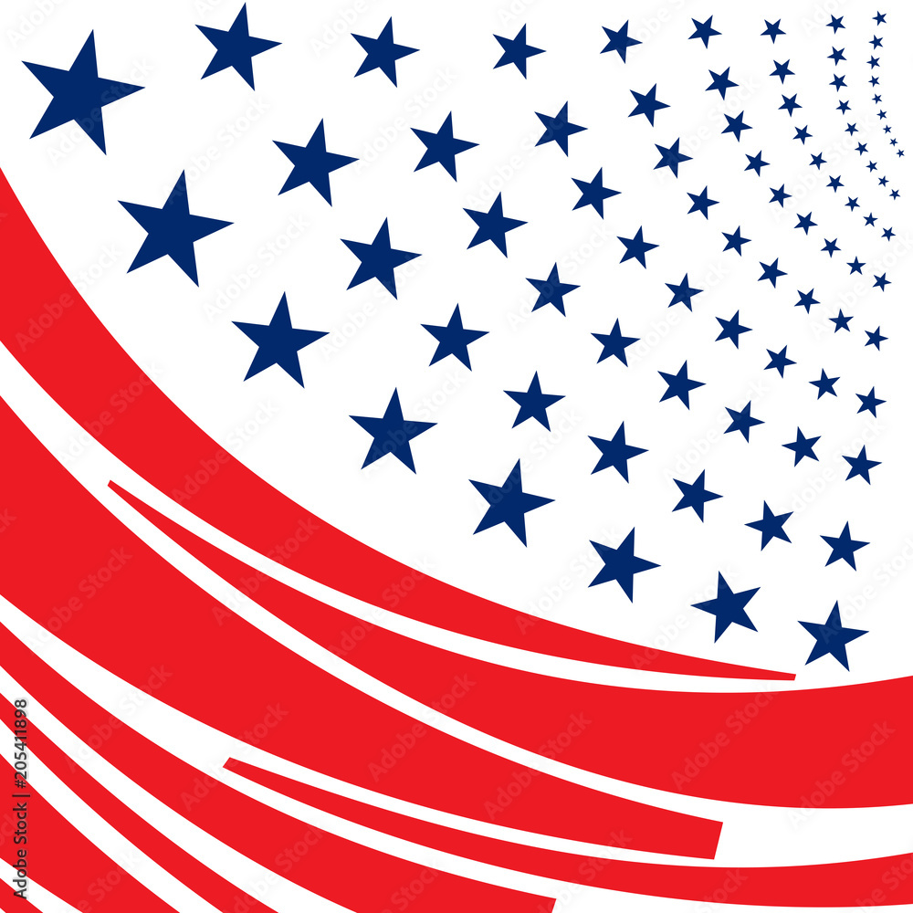 Abstract simple red stripes and rows of blue stars on an isolated white ...