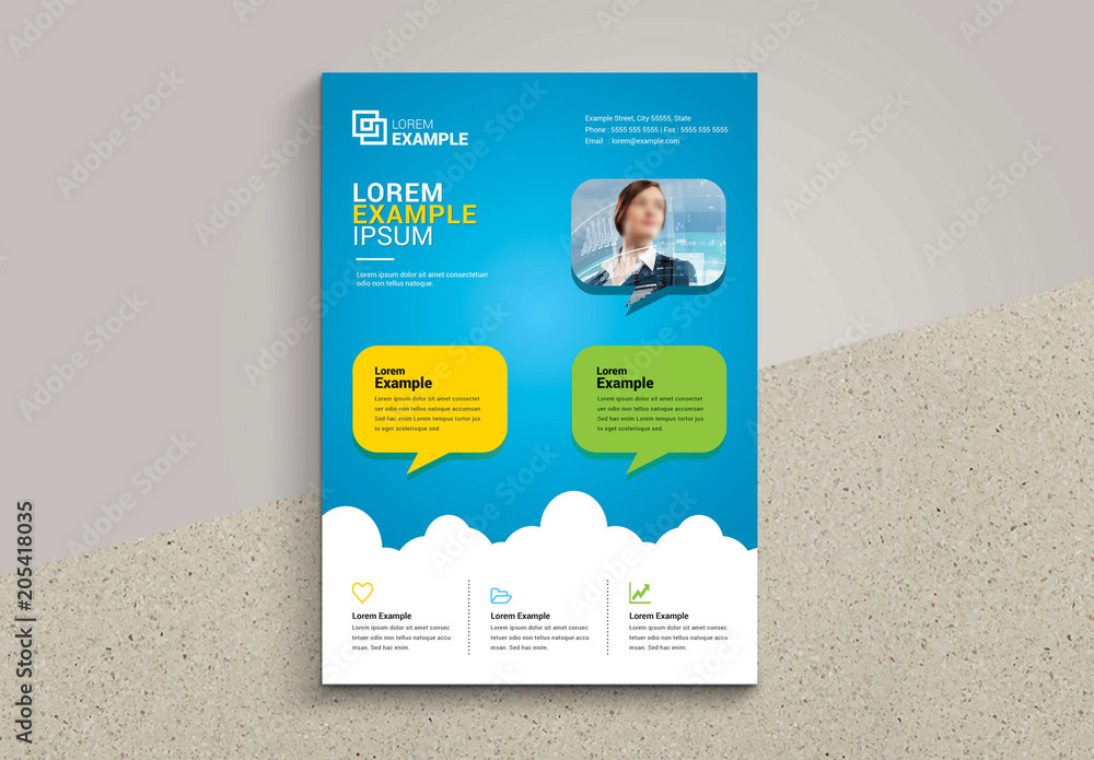 Teal and White Flyer Layout with Yellow Accents Stock Template | Adobe ...