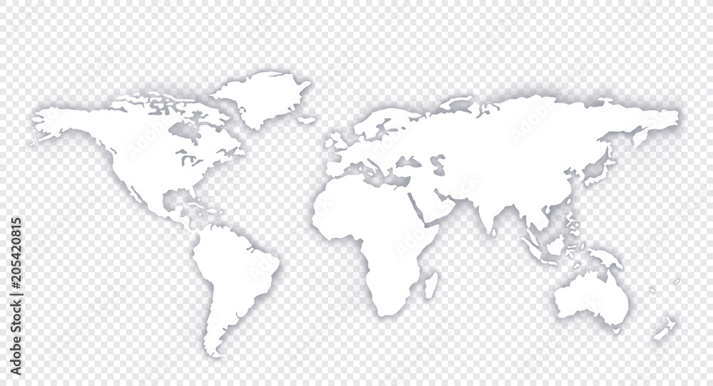 World Map Globe with shadow on a Isolated background - stock vector ...