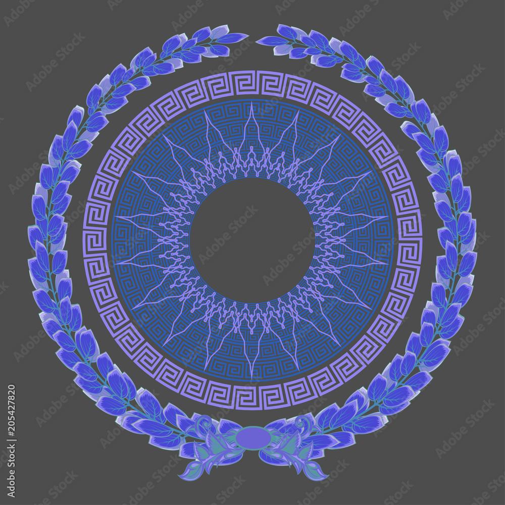 Laurel wreath in blue tones. Vector image of an ancient Roman decor ...