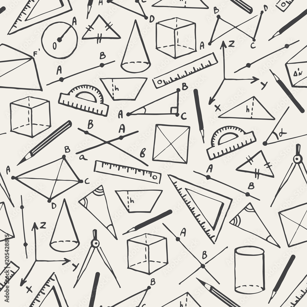 School, math, mathematic, geometry vector background. Doodle style ...
